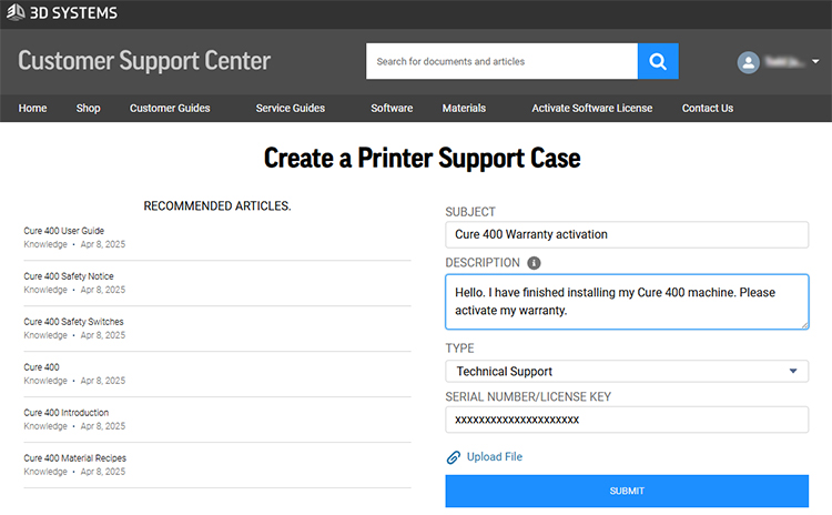 Cure 400 System Setup