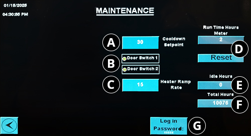 Cure 400 Maintenance Screen