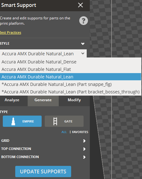SLA Best Practices Accura AMX Durable Natural Supports