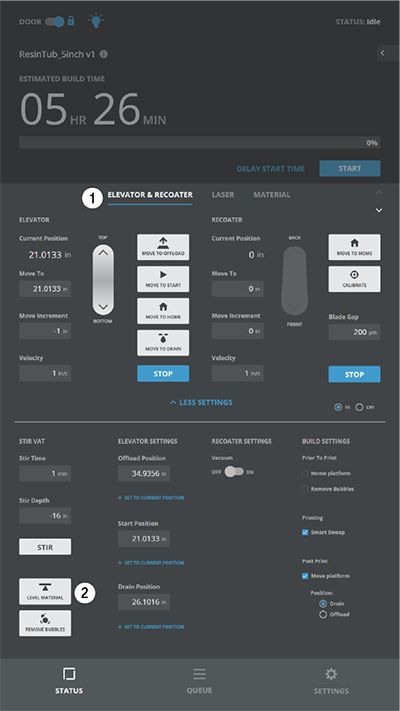 SLA 750 Leveling the Material