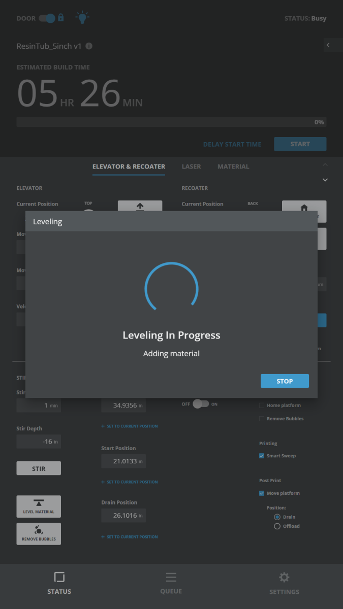 SLA 750 Leveling the Material