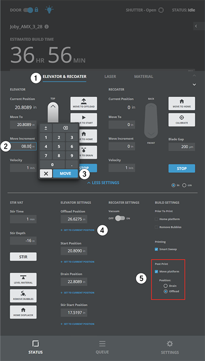 SLA 750 Setting platform offload position