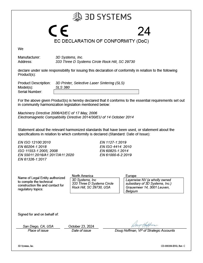 SLS 380 EC Declaration of Conformity