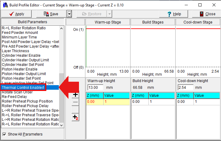Thermal Control in Build Profile Editor
