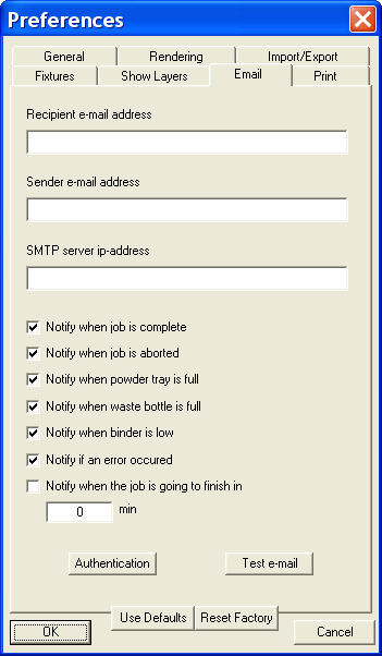 ProJet CJP x60 3DPrint Email Tab
