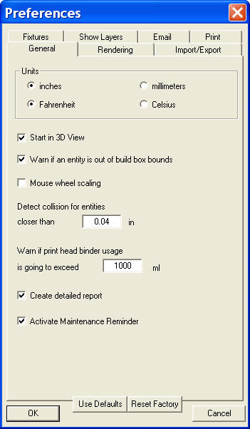 ProJet CJP x60 3DPrint General Tab