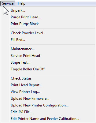 Service Menus by Printer