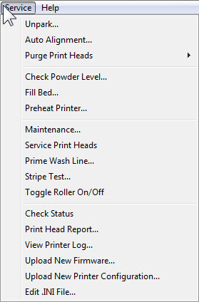 Service Menus by Printer