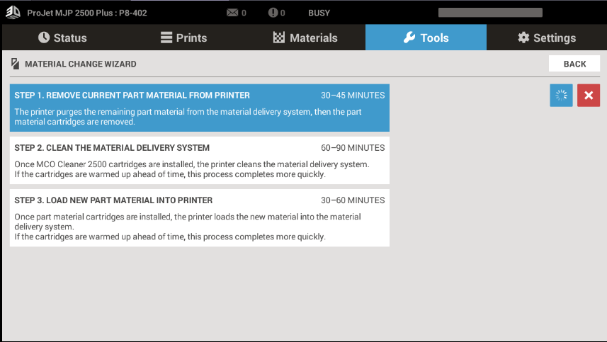 ProJet MJP 2500 Full Material Changeover (MCO)