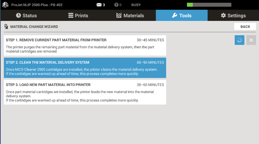 ProJet MJP 2500 Full Material Changeover (MCO)