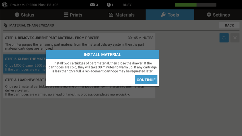 ProJet MJP 2500 Full Material Changeover (MCO)