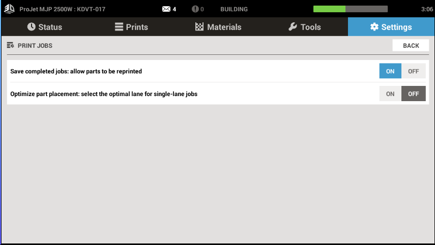 ProJet MJP 2500 User Interface