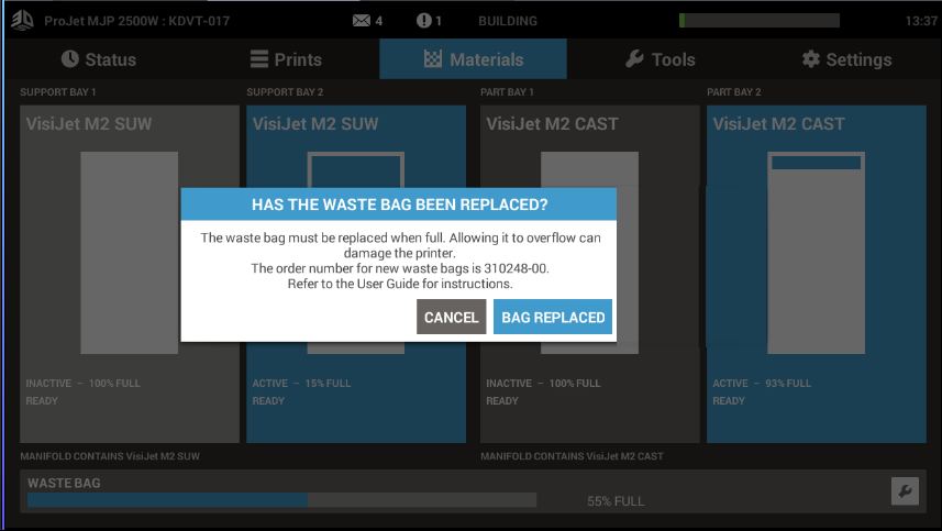ProJet MJP 2500 Changing Waste Bag