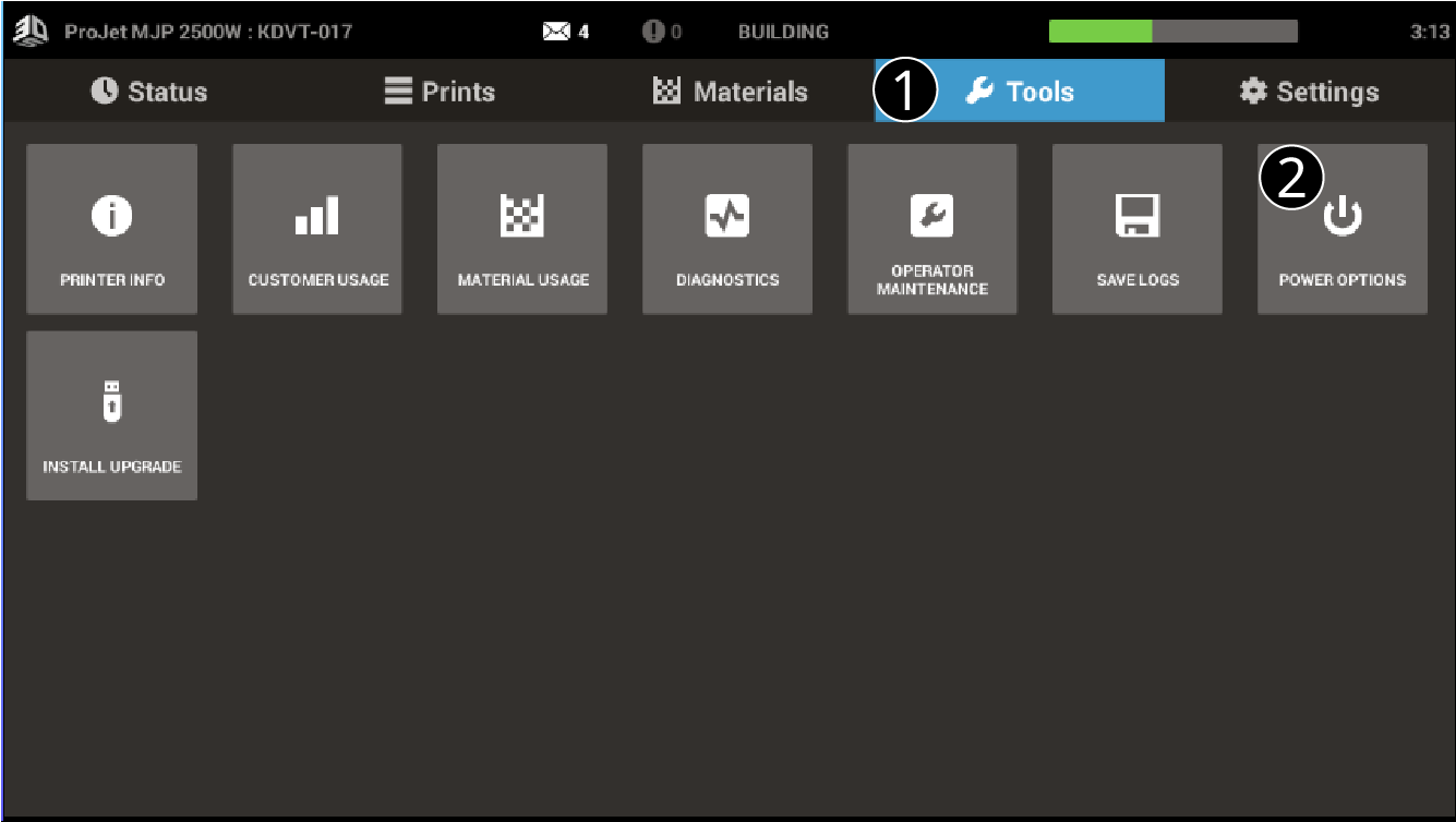 ProJet MJP 2500 Printer Power Options
