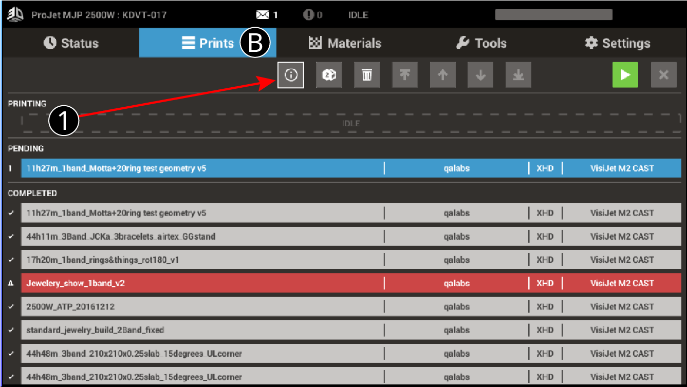 ProJet MJP 2500 User Interface