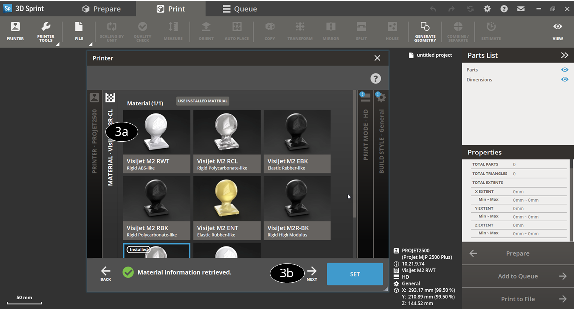 ProJet MJP 2500 Steps for Printing