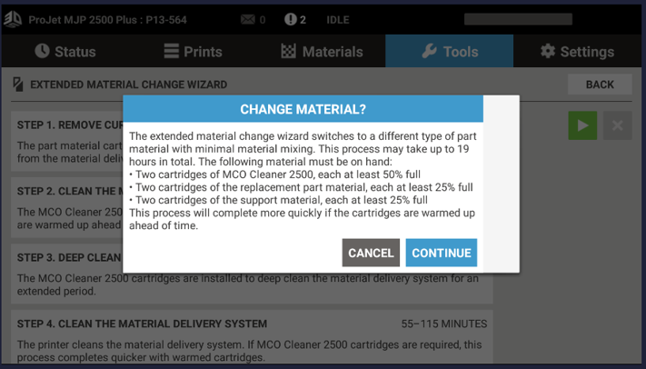 ProJet MJP 2500 Extended Material Changeover (EMCO)