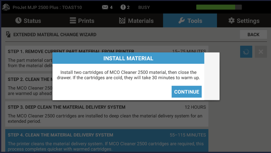 ProJet MJP 2500 Extended Material Changeover (EMCO)