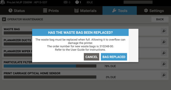 ProJet MJP 2500 Pass Through Material Change Over