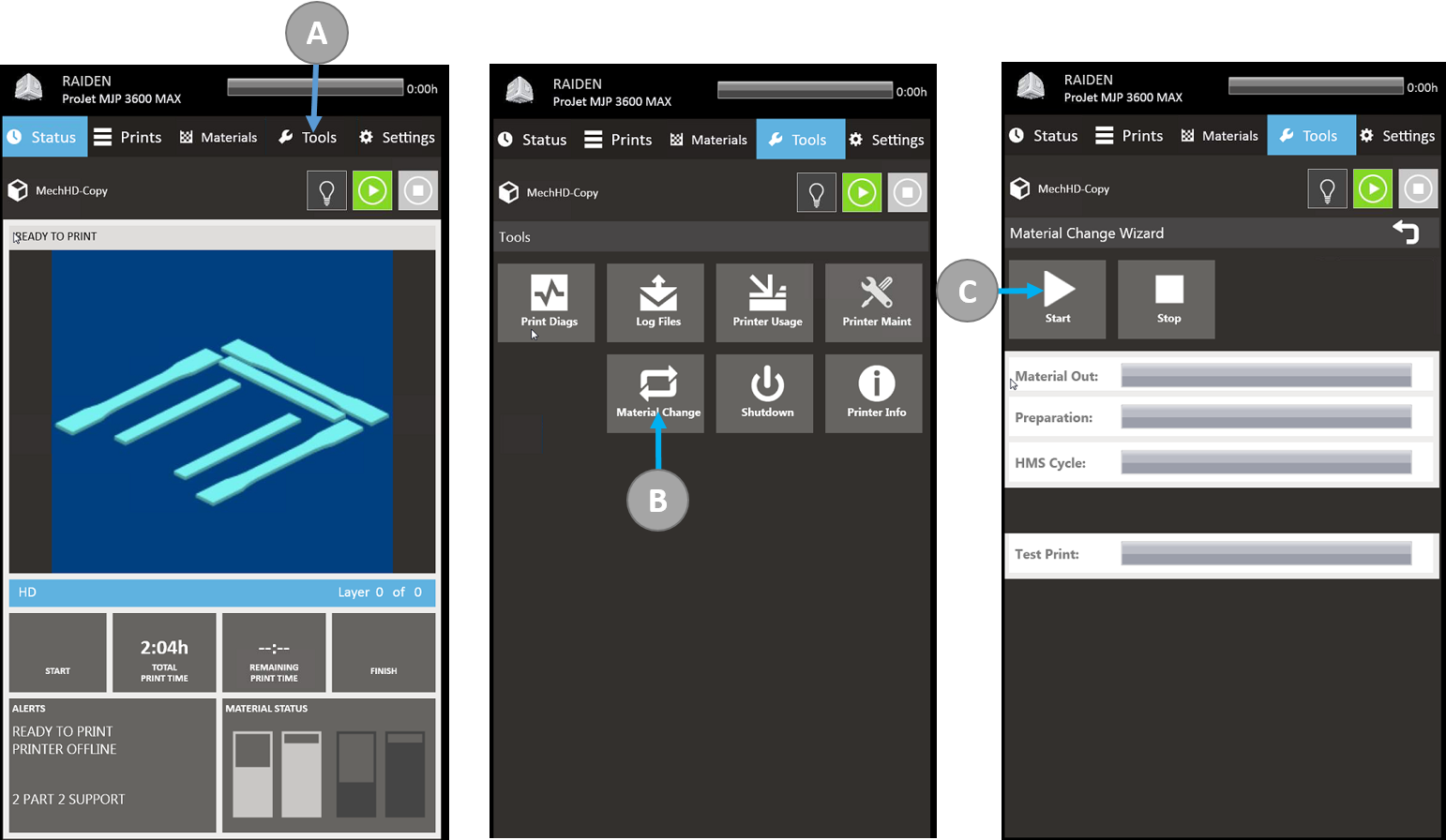 ProJet MJP 3600 Material Changeover Wizard