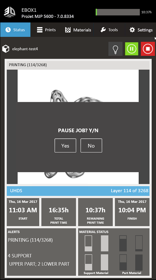 ProJet MJP 5600 Pause A Job